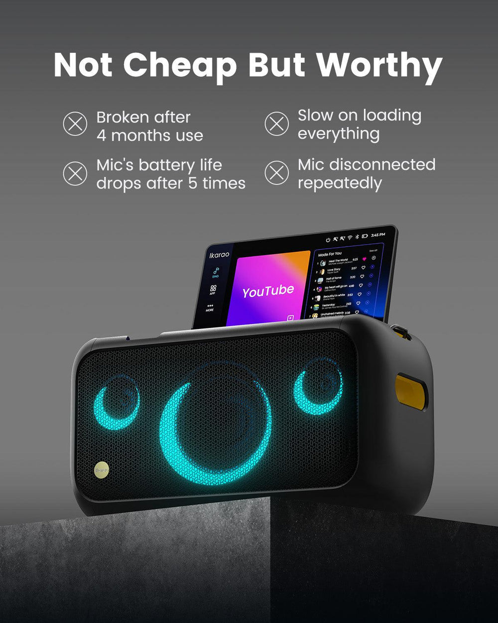 Ikarao Break X1 Pro Karaoke Machine | 13.3" Lyrics Screen & 460W ...